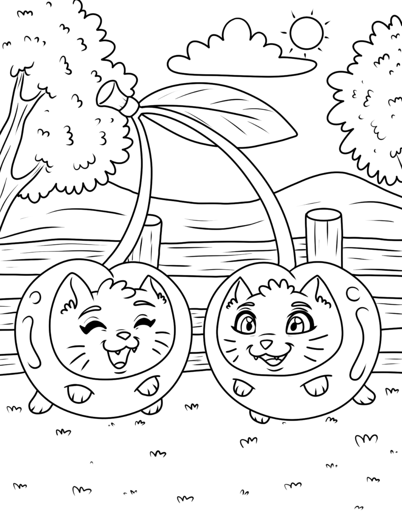 Free fruit cats Coloring Pages
