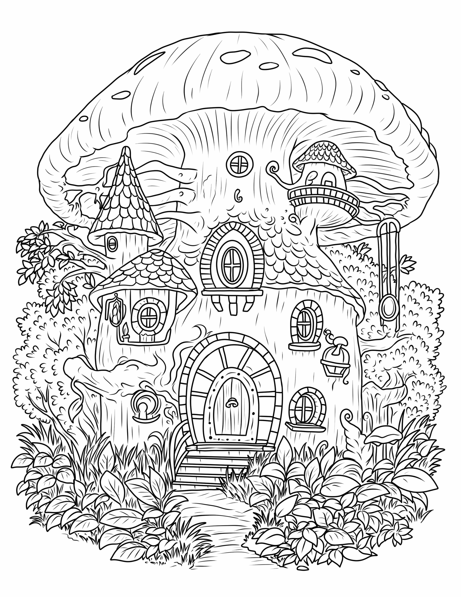 Free mushroom house Coloring Pages