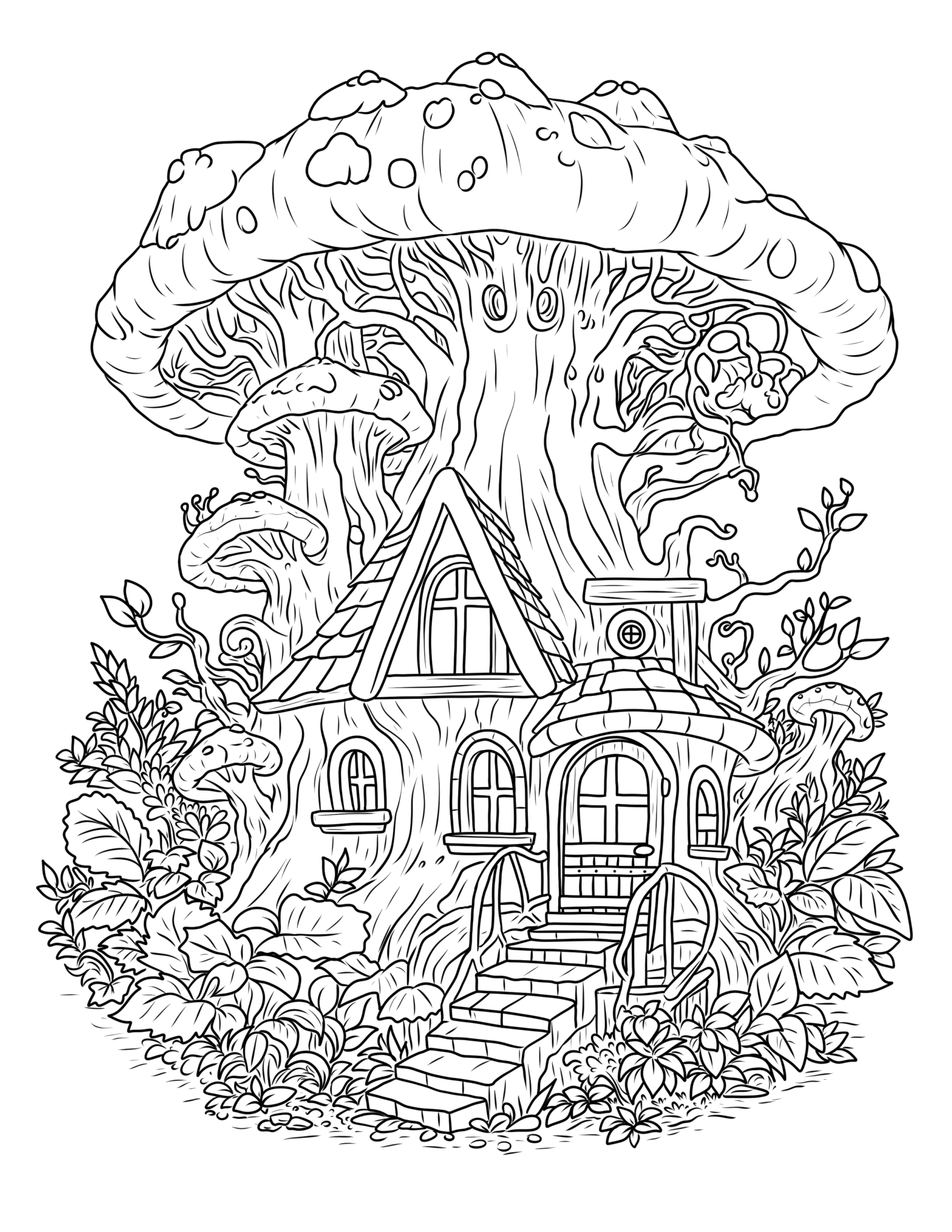 Free mushroom house Coloring Pages