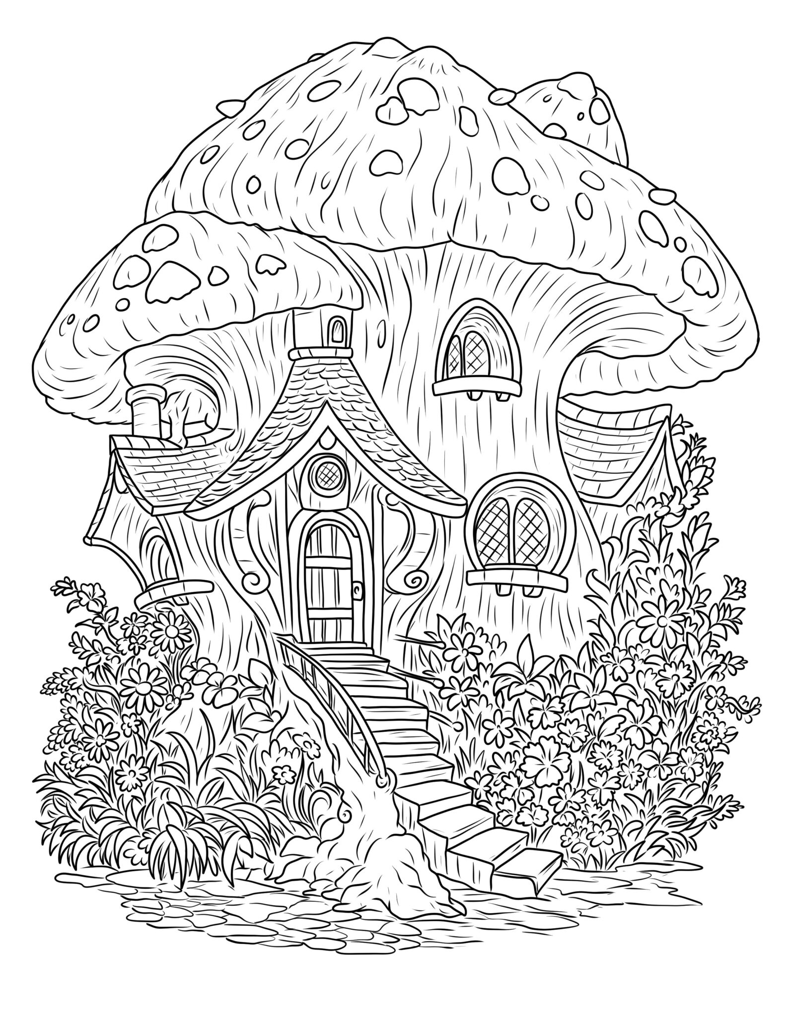 Free mushroom house Coloring Pages
