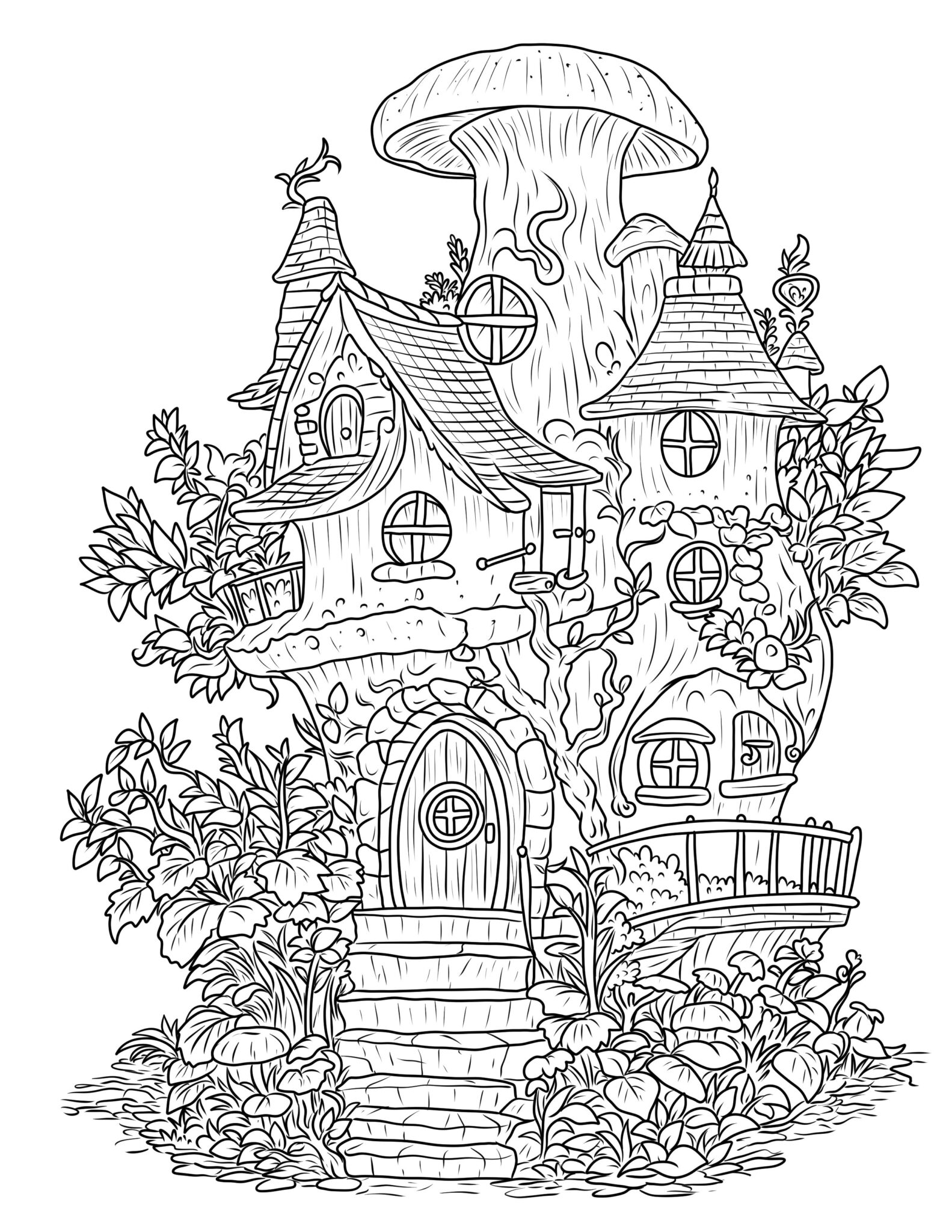 Free mushroom house Coloring Pages