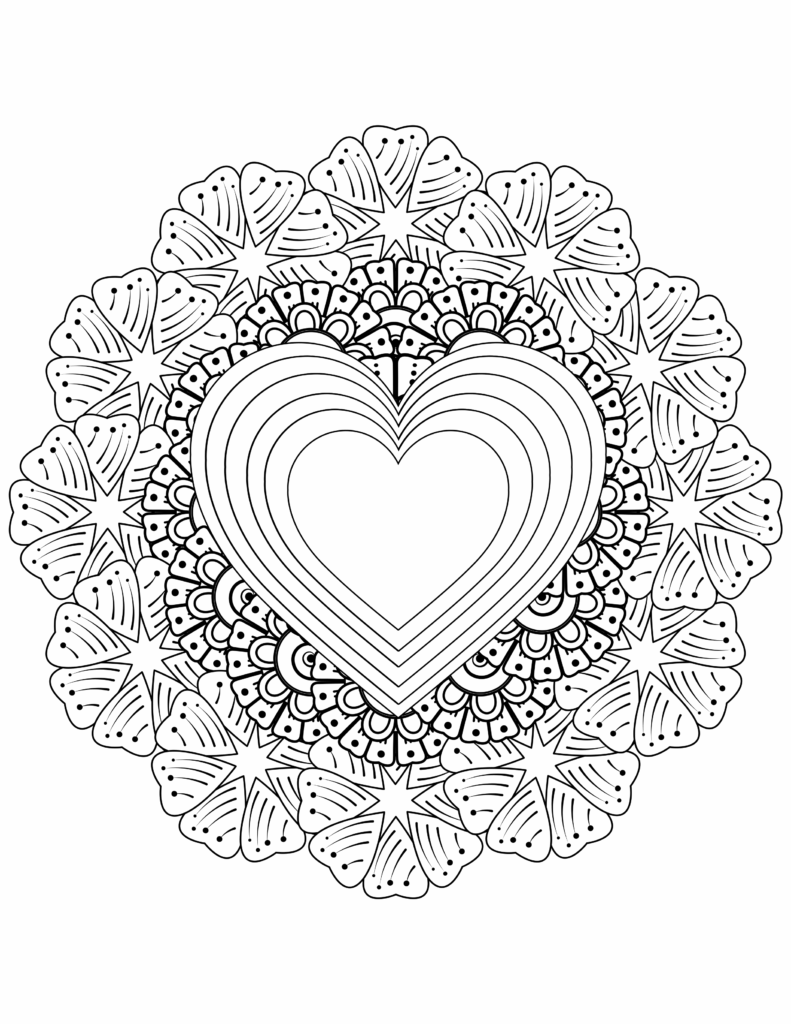 Free mandala heart Coloring Pages