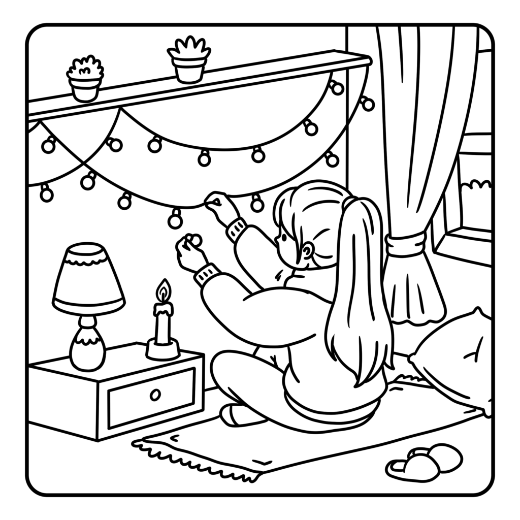 Cozy Girl Moments Coloring Pages